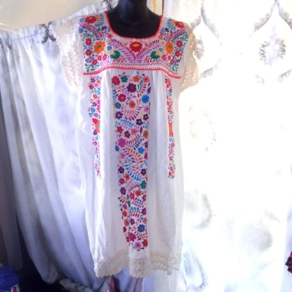 Dresses | Mexican Embroidery Dress Size Medium And Large Box Dn | Poshmark